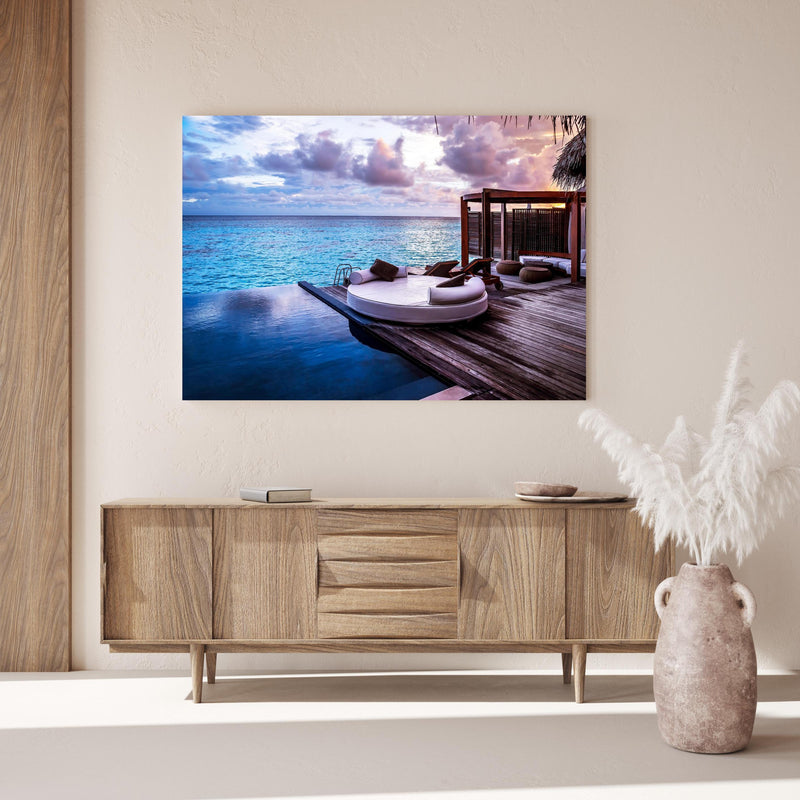 Wandbild - Malediven Strandresort am Meer - Rueckwand24