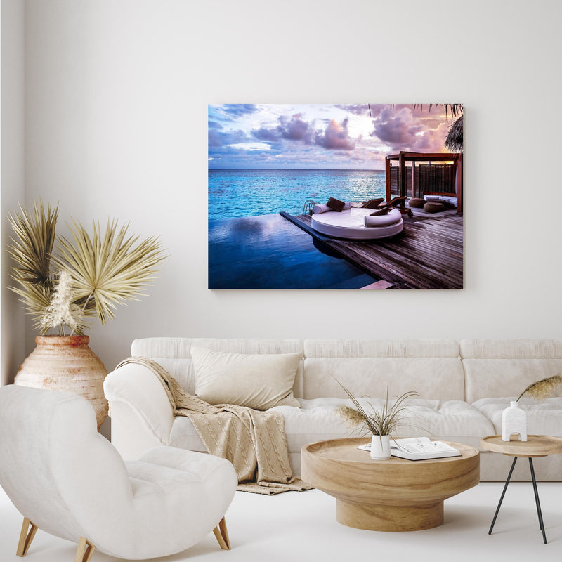 Wandbild - Malediven Strandresort am Meer - Rueckwand24