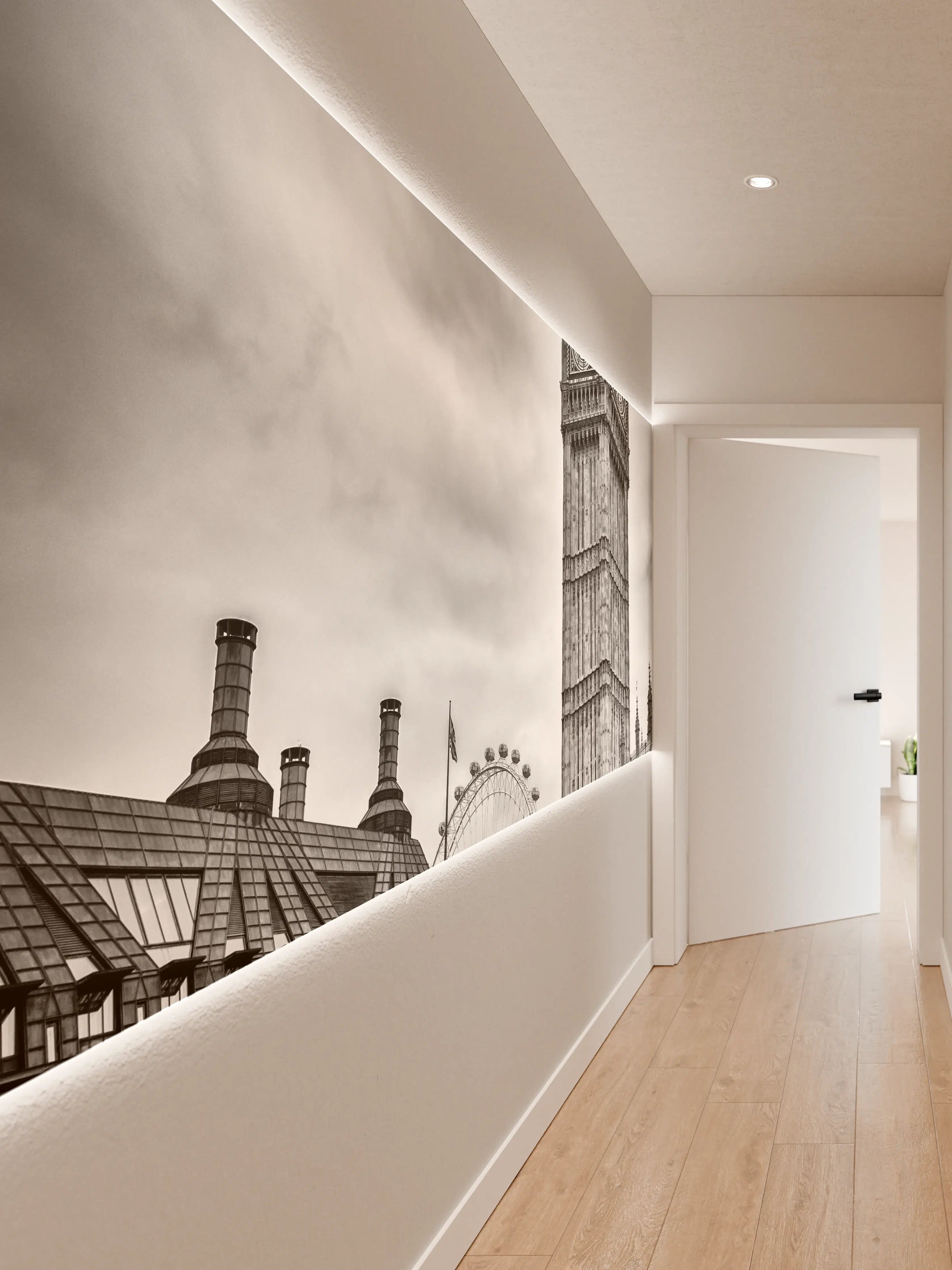 Wandverkleidung Flur - Schwarz-Weiß-London-Szene mit Big Ben und London Eye